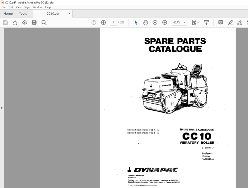 Dynapac CC10 Vibratory Roller Spare Parts Catalogue Manual – PDF ...