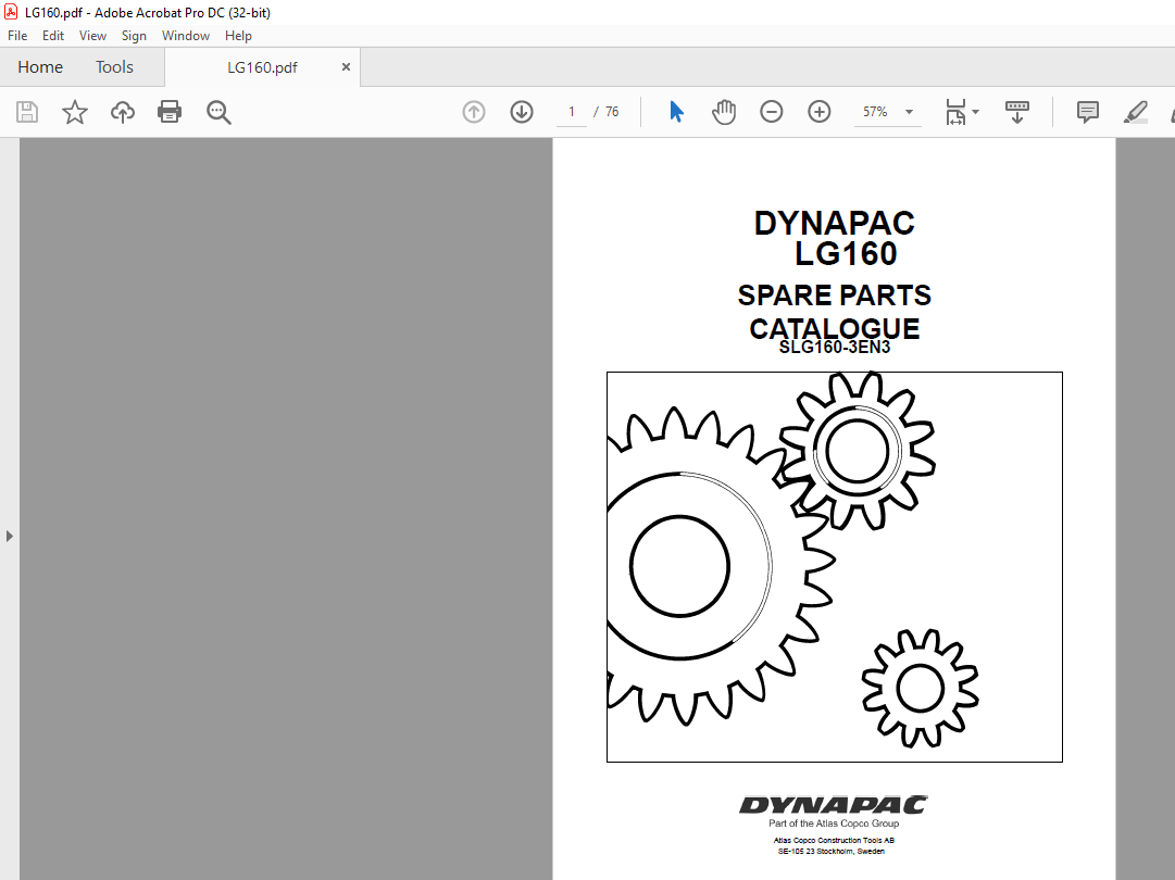 Dynapac LG160 Spare Parts Catalogue SLG160-3EN3 - PDF DOWNLOAD