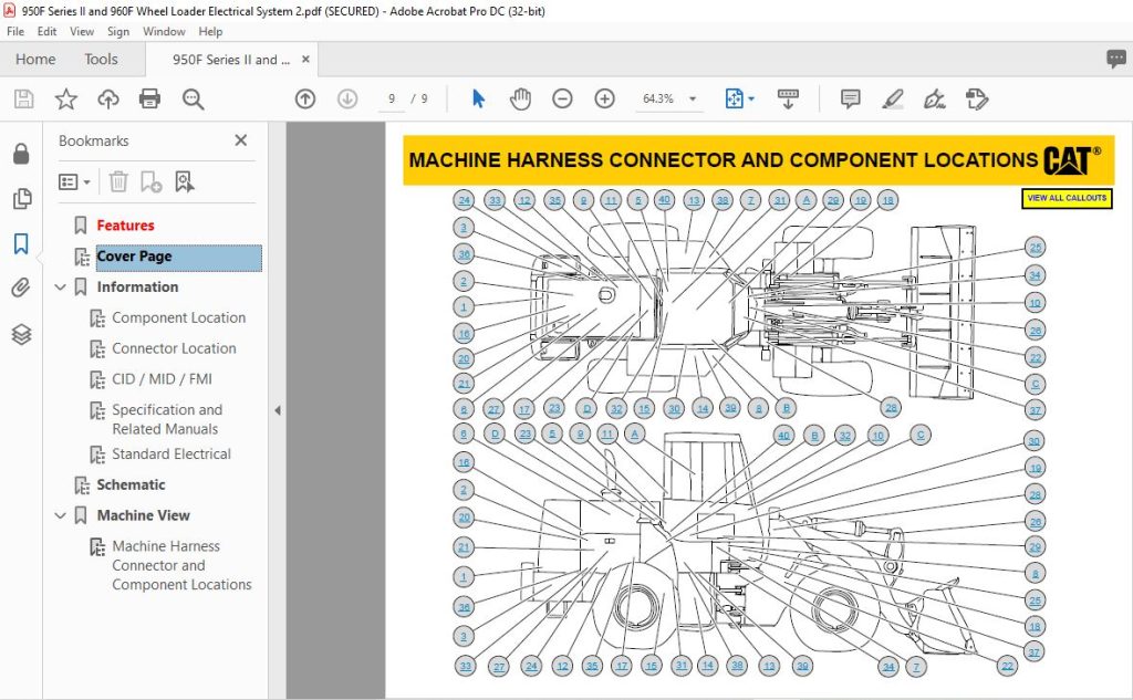 CAT 950F Series II and 960F Wheel Loader Electrical System Schematic ...