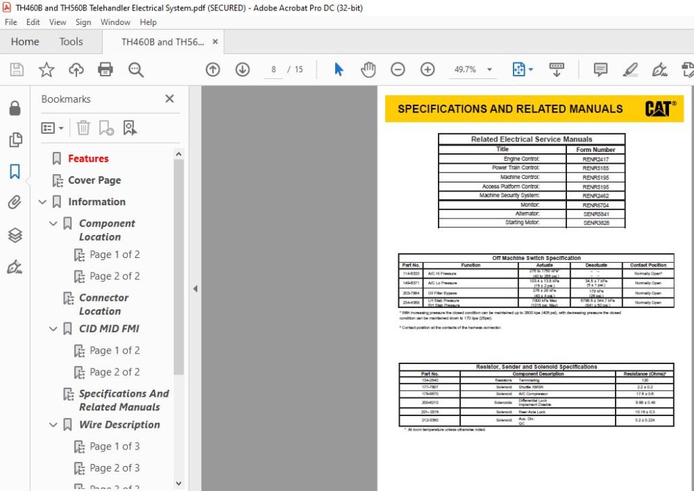 CAT TH460B and TH560B Telehandler Electrical System Schematic Manual ...