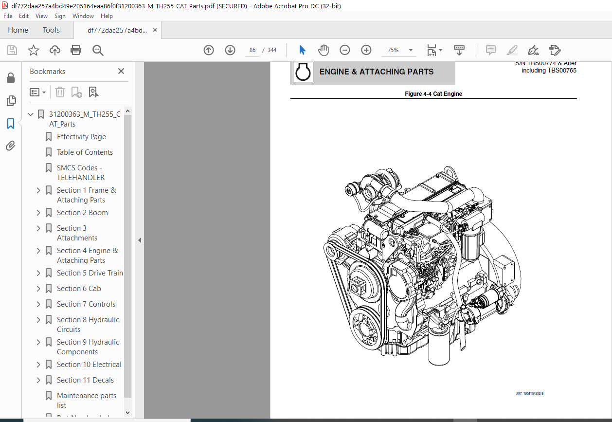 Cat TH255 Telehandler Parts Manual - PDF DOWNLOAD