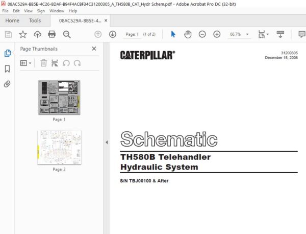 Cat TH580B Telehandler Hydraulic System Schematic Manual - PDF DOWNLOAD