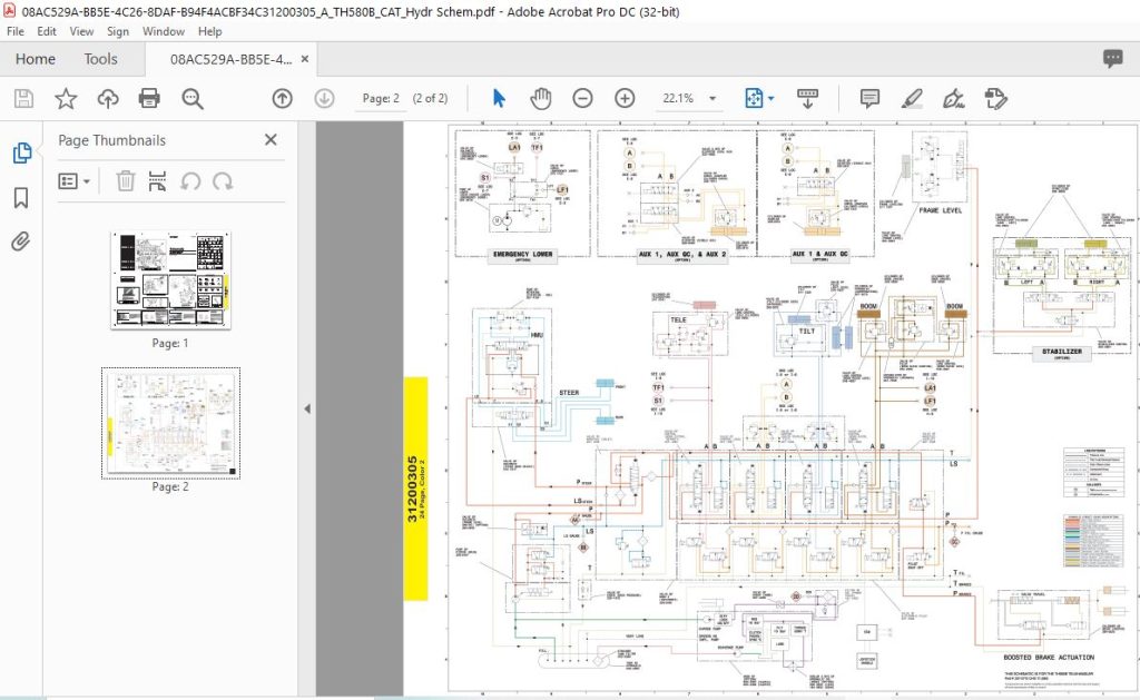Cat TH580B Telehandler Hydraulic System Schematic Manual - PDF DOWNLOAD
