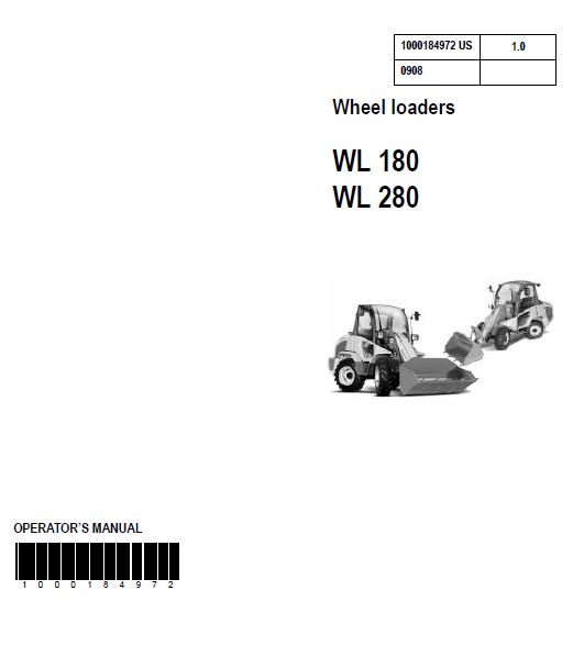 Wacker Neuson WL 180 WL 280 Wheel Loader Operators Manual - PDF DOWNLOAD