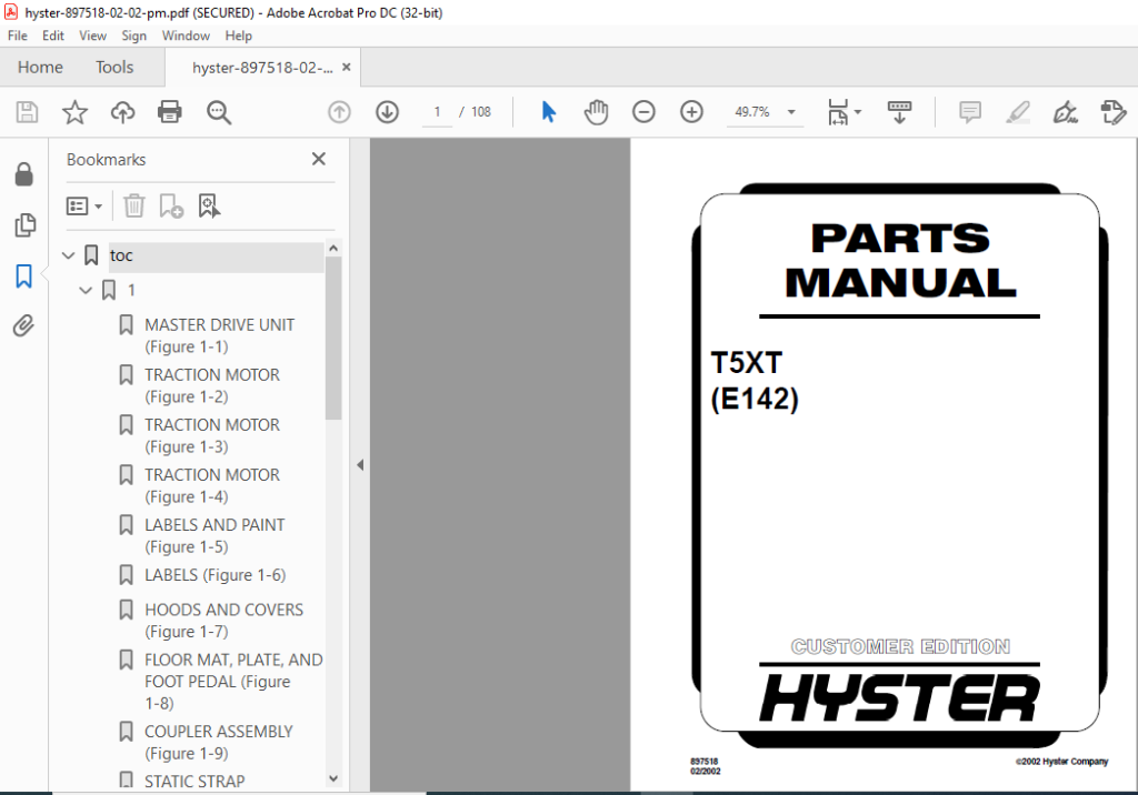 Hyster T5XT (E142) Parts Manual – PDF DOWNLOAD – HeyDownloads – Manual ...