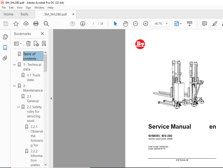 BT SHM080 SHL080 Service Manual 230326-040 - PDF DOWNLOAD