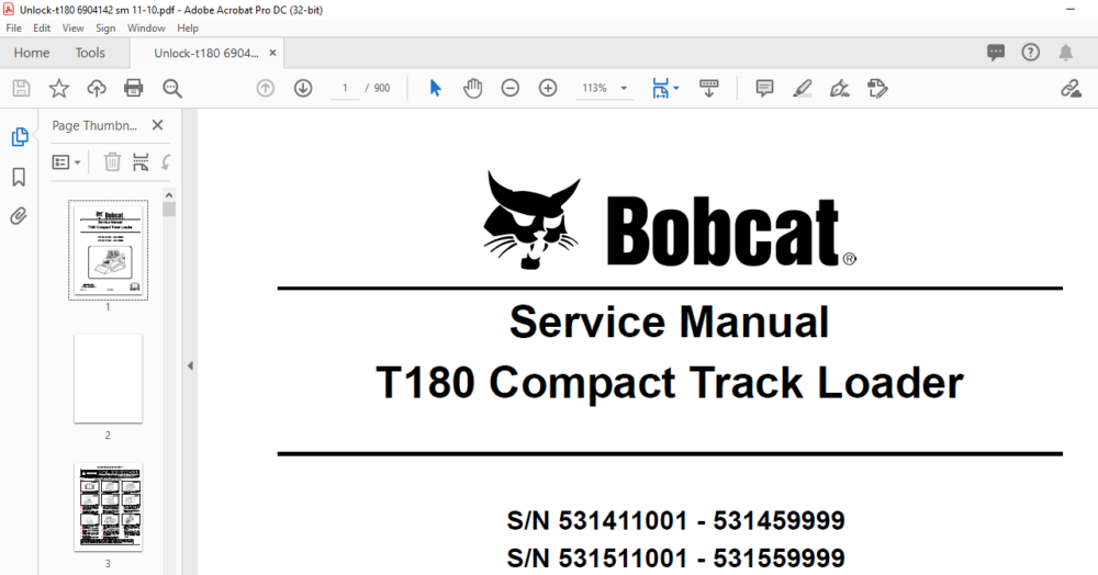 Bobcat T180 Compact Track Loader Service Manual 6904142 (11-10) - PDF ...