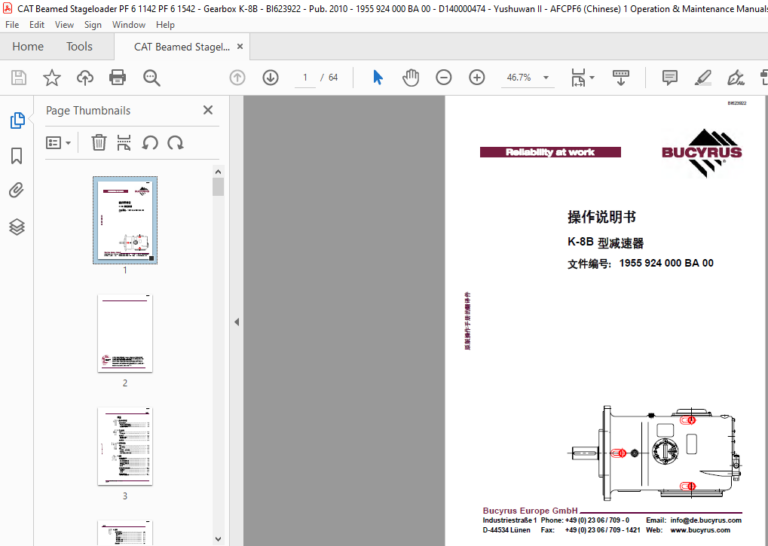Cat Beamed Stageloader K 8b 型减速器 操作说明书 Manual Pdf Download Chinese