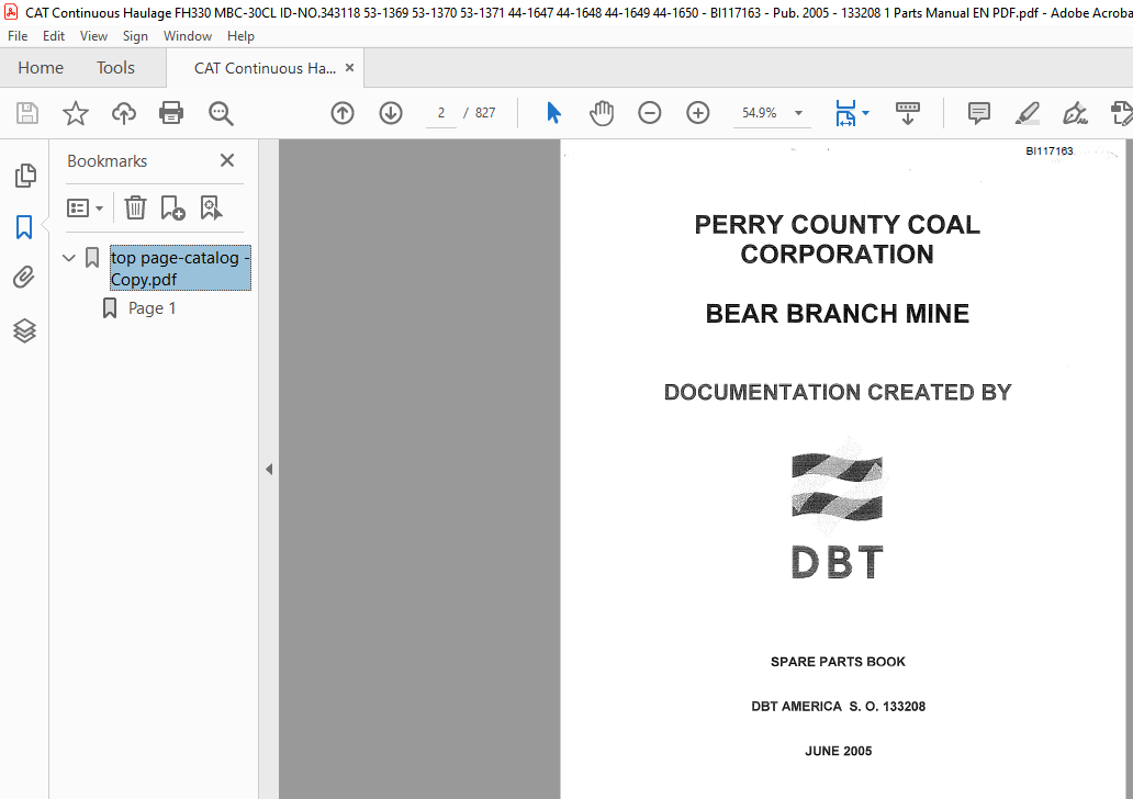 CAT Continuous Haulage DBT MBC-30cl Parts Manual- PDF DOWNLOAD