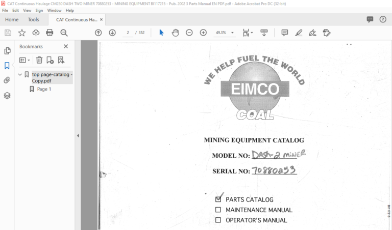 CAT Continuous Haulage Dash-2Miner PARTS Catalog Manual - PDF DOWNLOAD