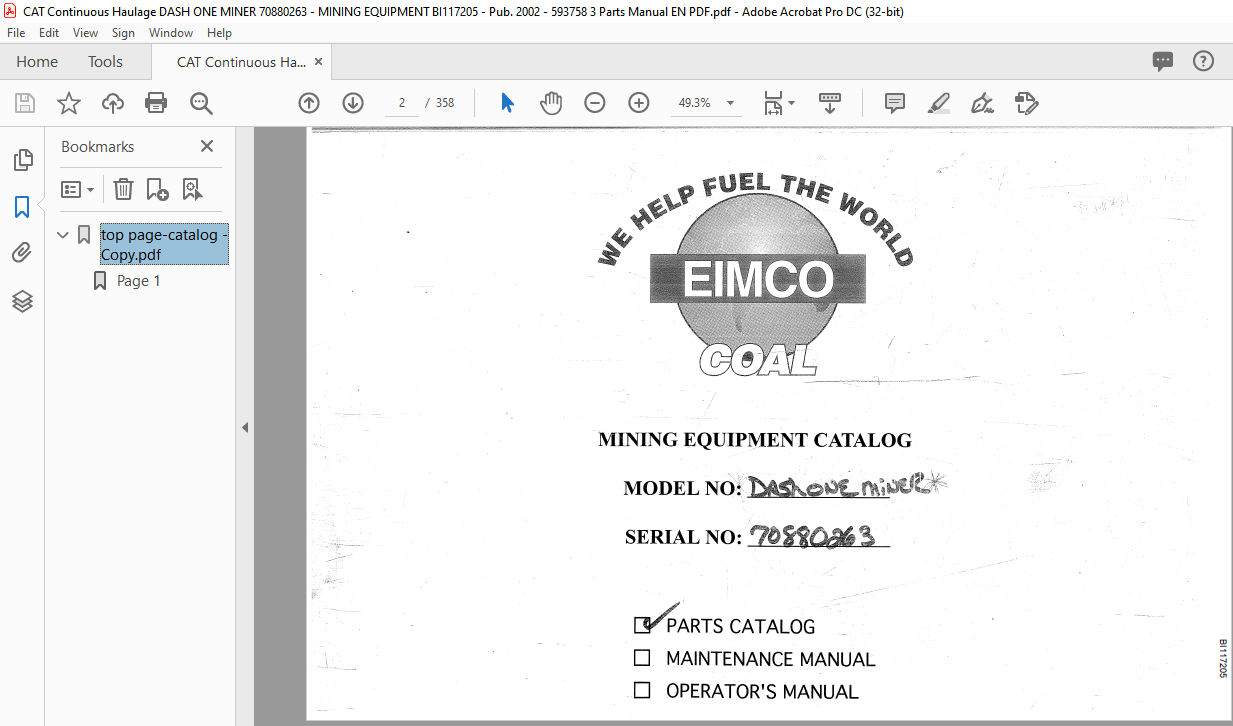 CAT Continuous Haulage Dash One Miner Parts Catalog Manual - PDF ...