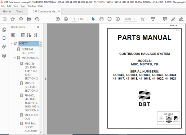 CAT Continuous Haulage MBC MBCFB PB Part Manual – PDF DOWNLOAD ...