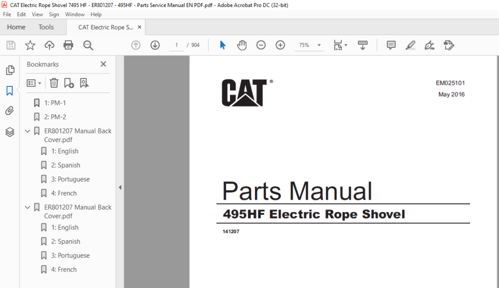 Cat 495HF Electric Rope Shovel Parts Manual - PDF DOWNLOAD
