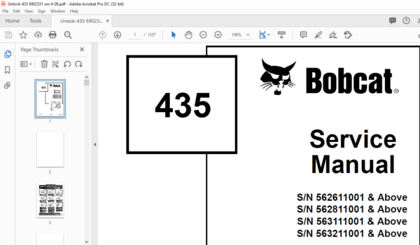 Bobcat 435 Service Manual 6902331 (4-08) – PDF DOWNLOAD – HeyDownloads ...