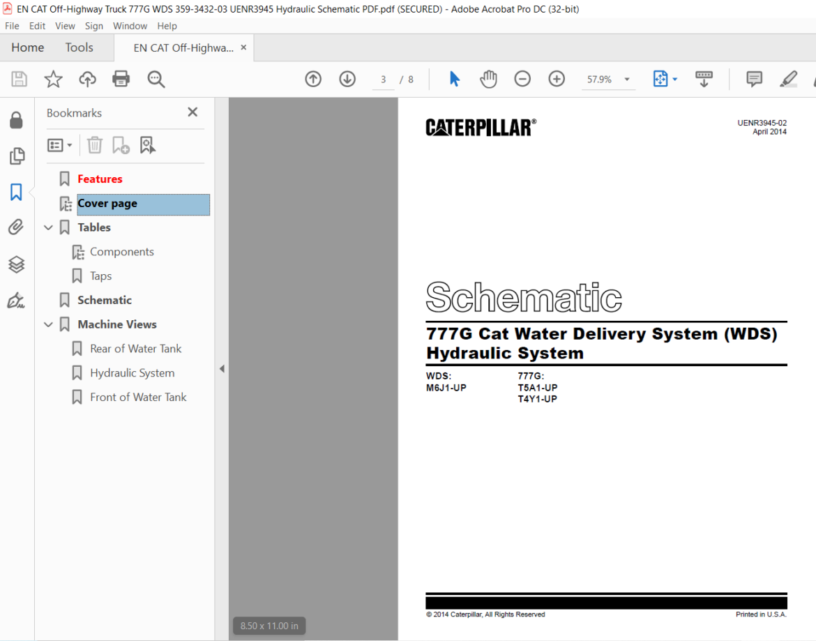 EN Cat Off-Highway Truck 777G Cat Water Delivery System (WDS) Hydraulic ...