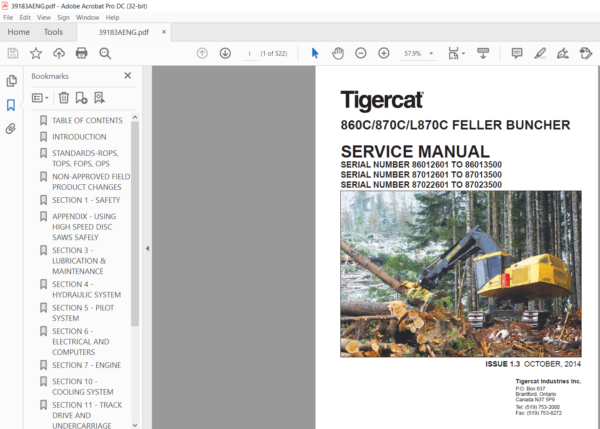 Tigercat 860C 870C L870C Feller Buncher Service Manual - PDF DOWNLOAD