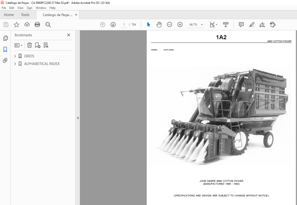 JOHN DEERE 9960 COTTON PICKER PARTS MANUAL - PDF DOWNLOAD ...