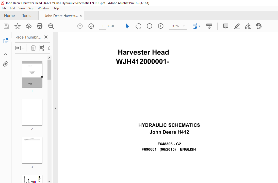 John Deere H412 Harvester Head Hydraulic Schematic Manual - PDF DOWNLOAD