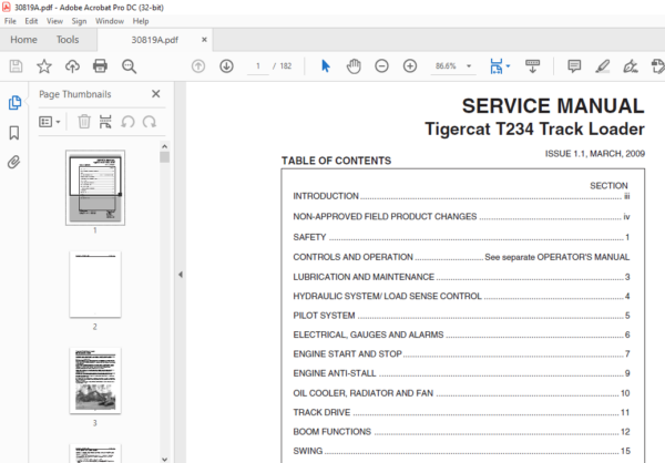 Tigercat T234 Track Loader SERVICE MANUAL - PDF DOWNLOAD