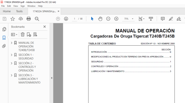 Tigercat T240B T245B Cargadoras De Oruga MANUAL DE OPERACIÓN - PDF ...