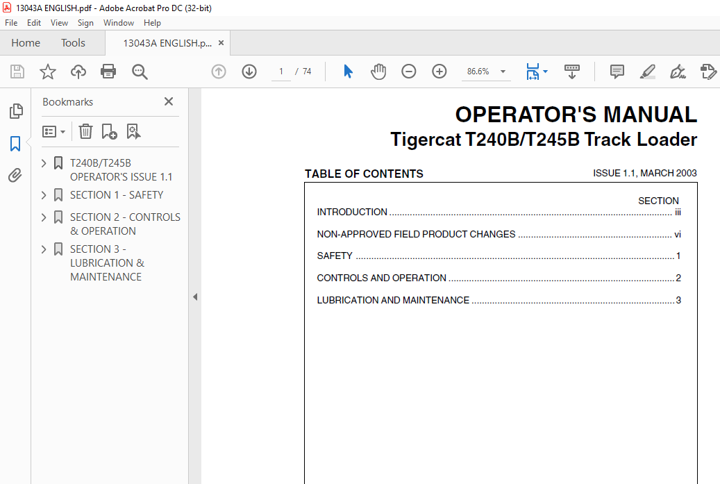 Tigercat T240B T245B Track Loader Operator’s Manual – PDF DOWNLOAD ...