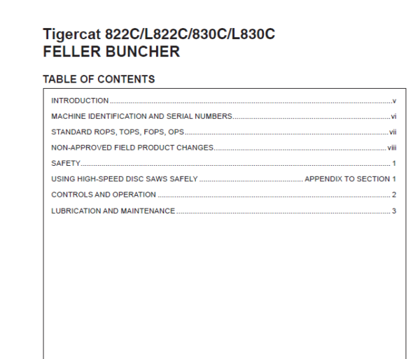 TIGERCAT 822C L822C 830C L830C FELLER BUNCHER OPERATOR’S MANUAL – PDF ...