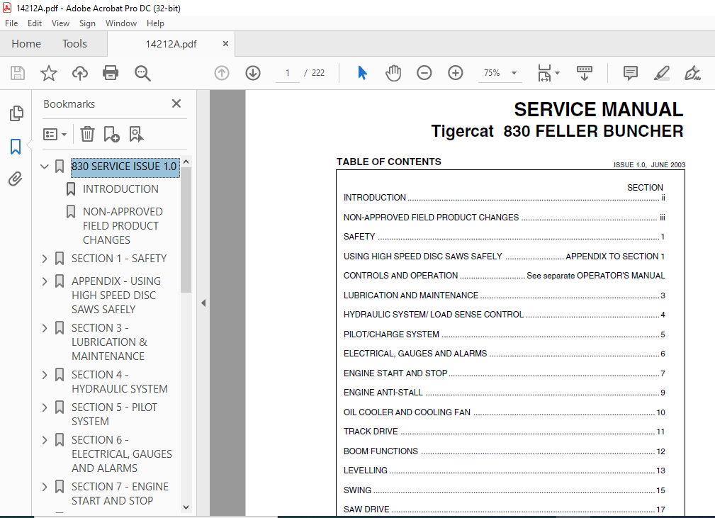 Tigercat 830 FELLER BUNCHER SERVICE MANUAL – PDF DOWNLOAD ...