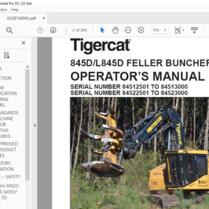 Tigercat 845D L845D FELLER BUNCHER OPERATOR’S - HeyDownloads - Manual ...