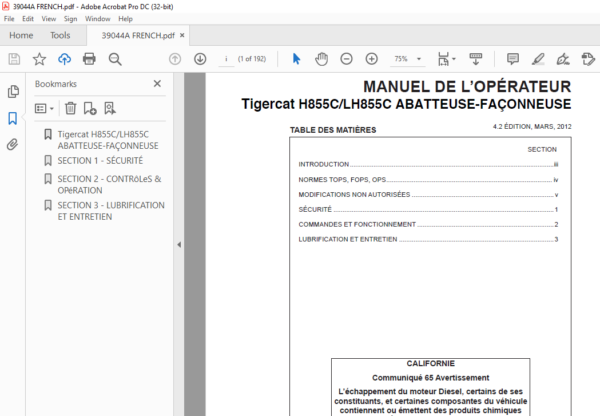 Tigercat H855C LH855C ABATTEUSE-FAÇONNEUSE MANUEL DE L’OPÉRATEUR – PDF ...