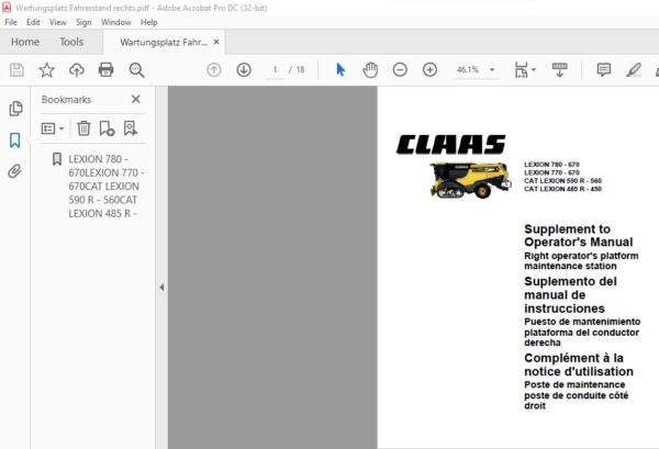 CLAAS LEXION 780 - 670 LEXION 770 - 670 CAT LEXION 590 R - 560 CAT ...