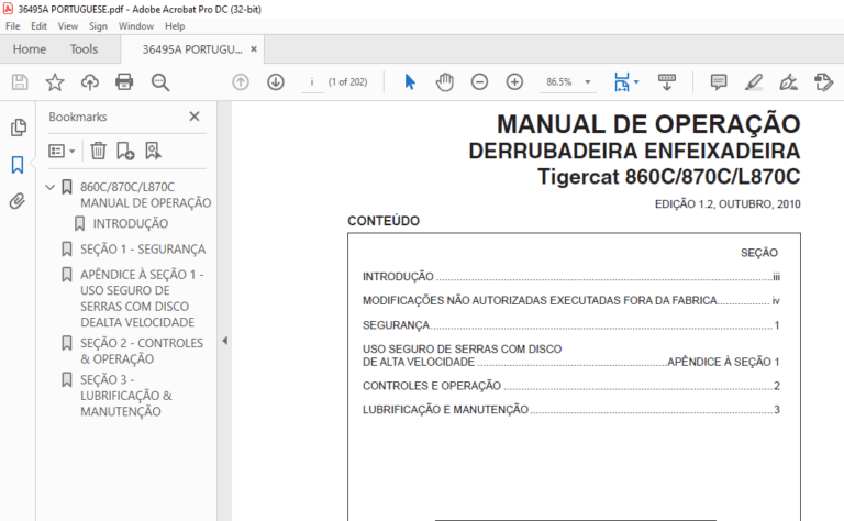 Tigercat 860C 870C L870C DERRUBADEIRA ENFEIXADEIRA MANUAL DE OPERAÇÃO ...