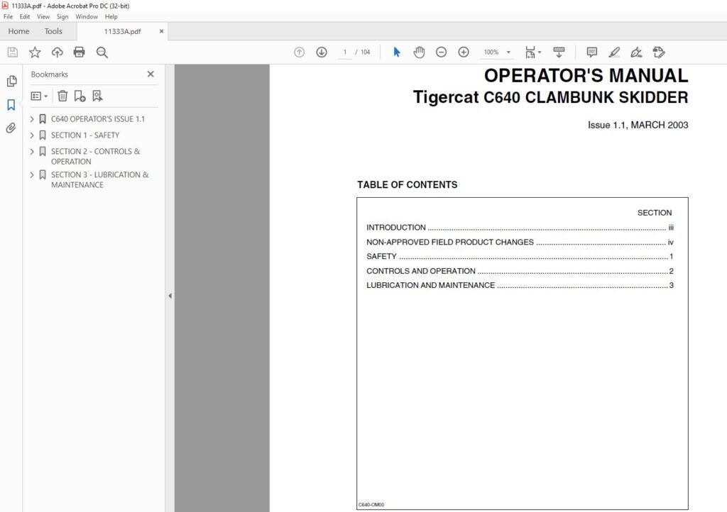 Tigercat C640 CLAMBUNK SKIDDER OPERATOR’S MANUAL – PDF DOWNLOAD ...