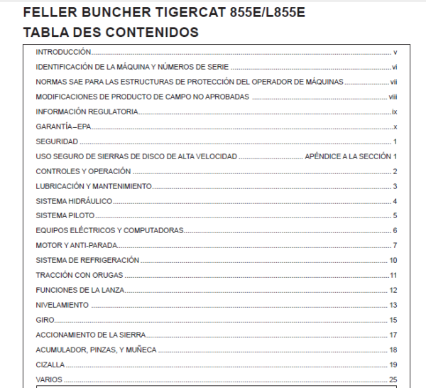 Tigercat FELLER BUNCHER 855E L855E MANUAL DE MANTENIMIENTO - PDF ...