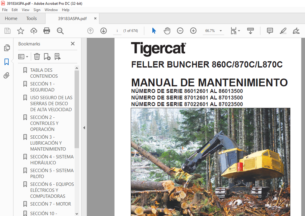 Tigercat FELLER BUNCHER 860C 870C L870C MANUAL DE MANTENIMIENTO - PDF ...