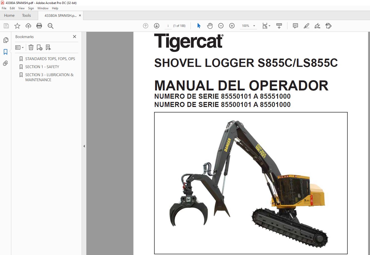 Tigercat S855C LS855C Shovel Logger Manual de Operacion PDF ...