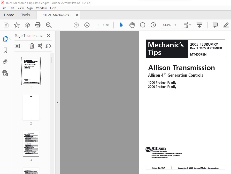 Allison Transmission 4th 1000 2000 Product Family Service Manual - PDF ...