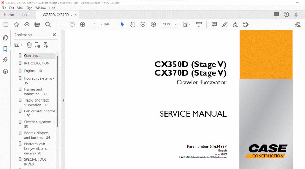 Case CX350D (Stage V) CX370D (Stage V) Crawler Excavator Service Manual ...