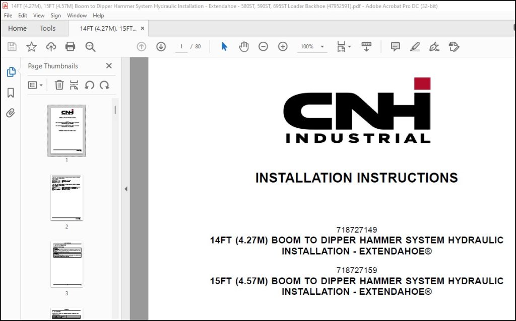 CNH 14FT (4.27M) 15FT (4.57M) Boom to Dipper 580ST 590ST 695ST Loader ...