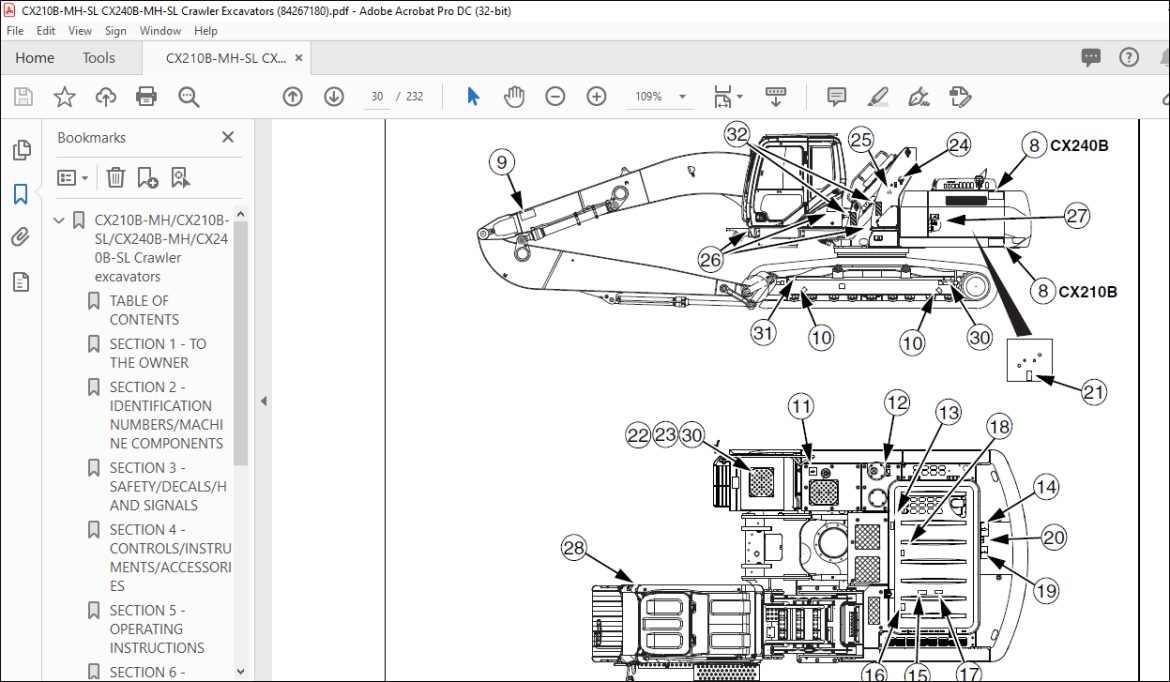 Case CX210B-MH CX210B-SL CX240B-MH CX240B-SL Crawler Excavators ...