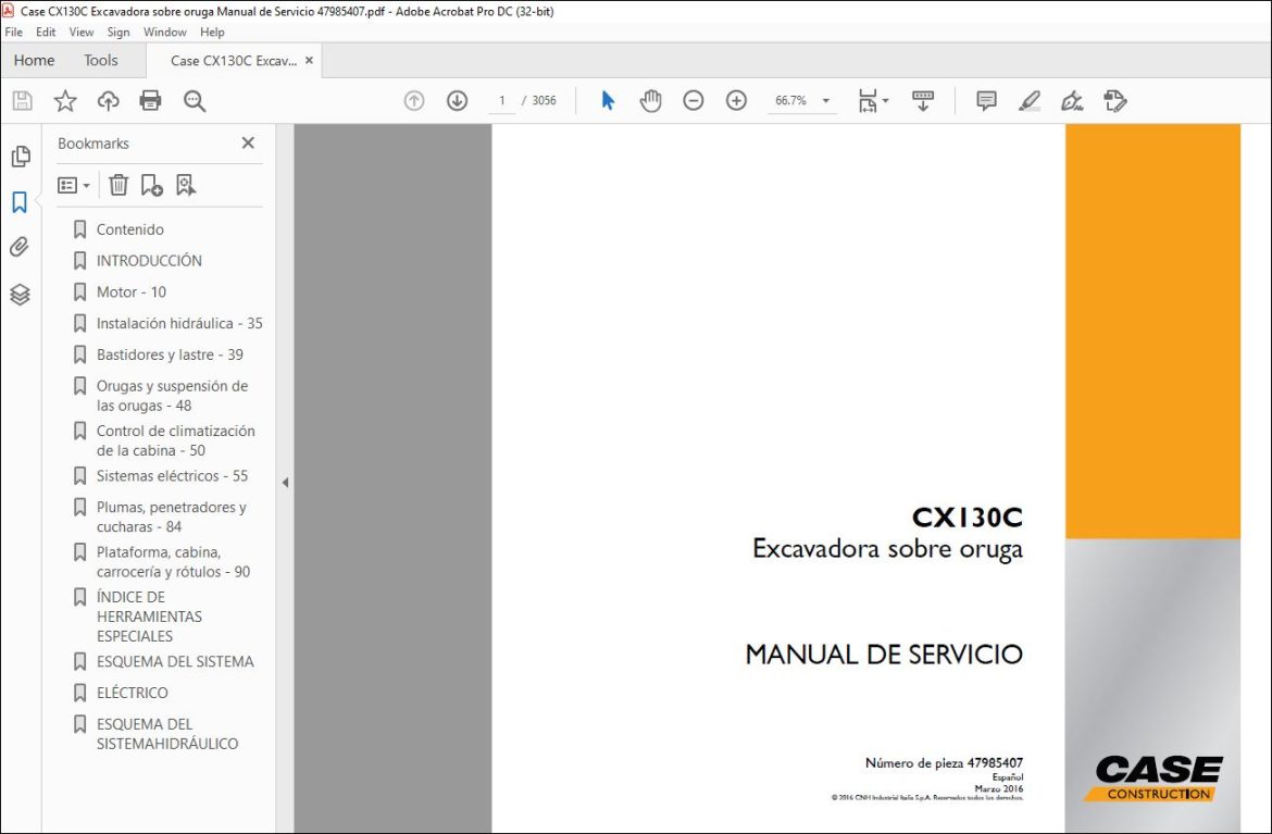 Case CX130C Excavadora sobre oruga Manual de Servicio 47985407 - PDF ...