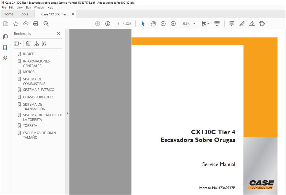 Case CX130C Tier 4 Excavadora sobre oruga Service Manual 47369717B ...