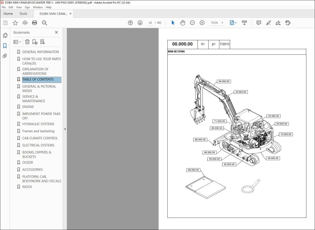New Holland E55BX Mini Crawler Excavator Tier 3 ASN PS03-05001 PARTS ...