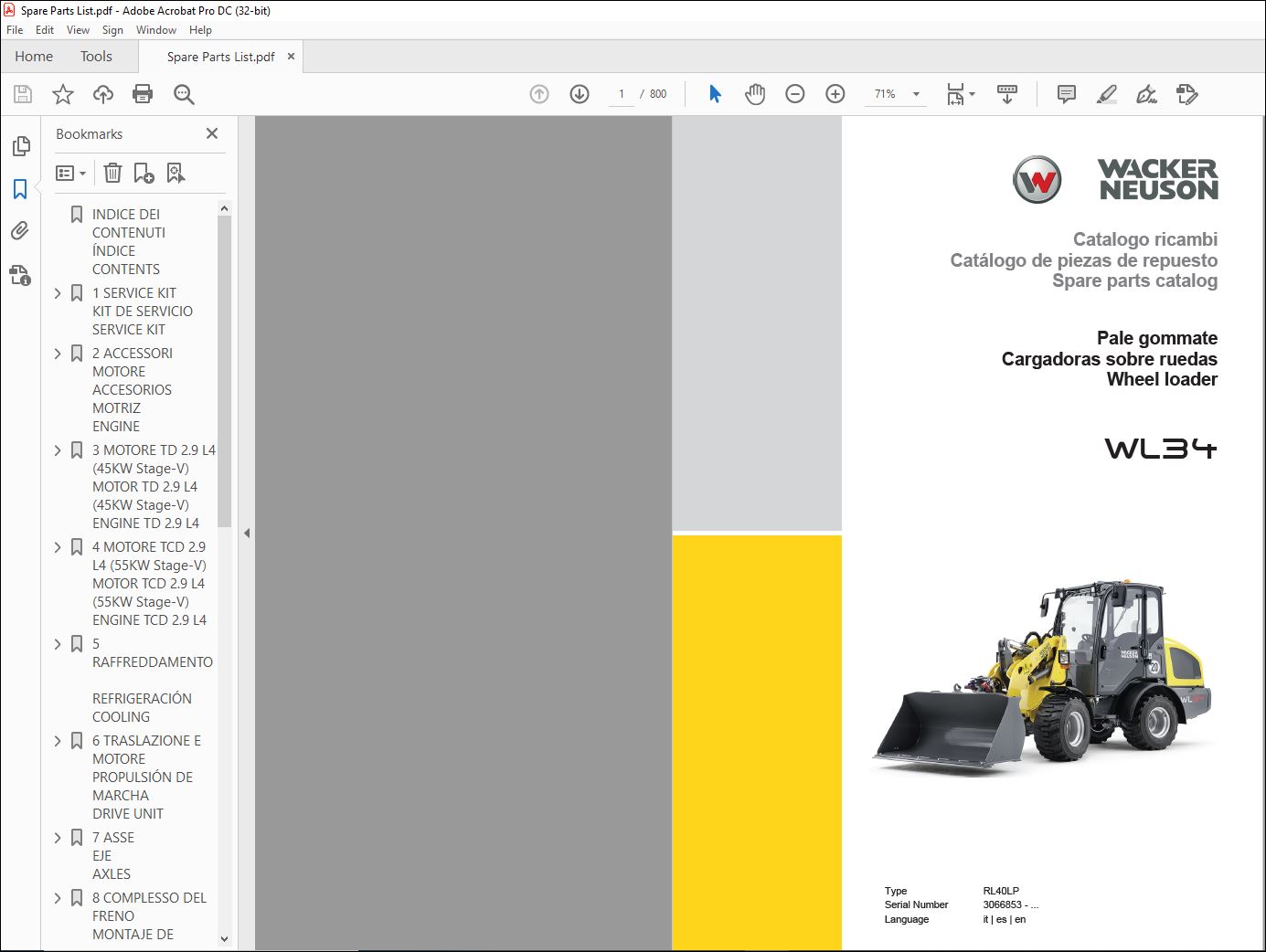 Wacker Neuson WL34 Wheel loader Spare parts catalog Manual – PDF ...