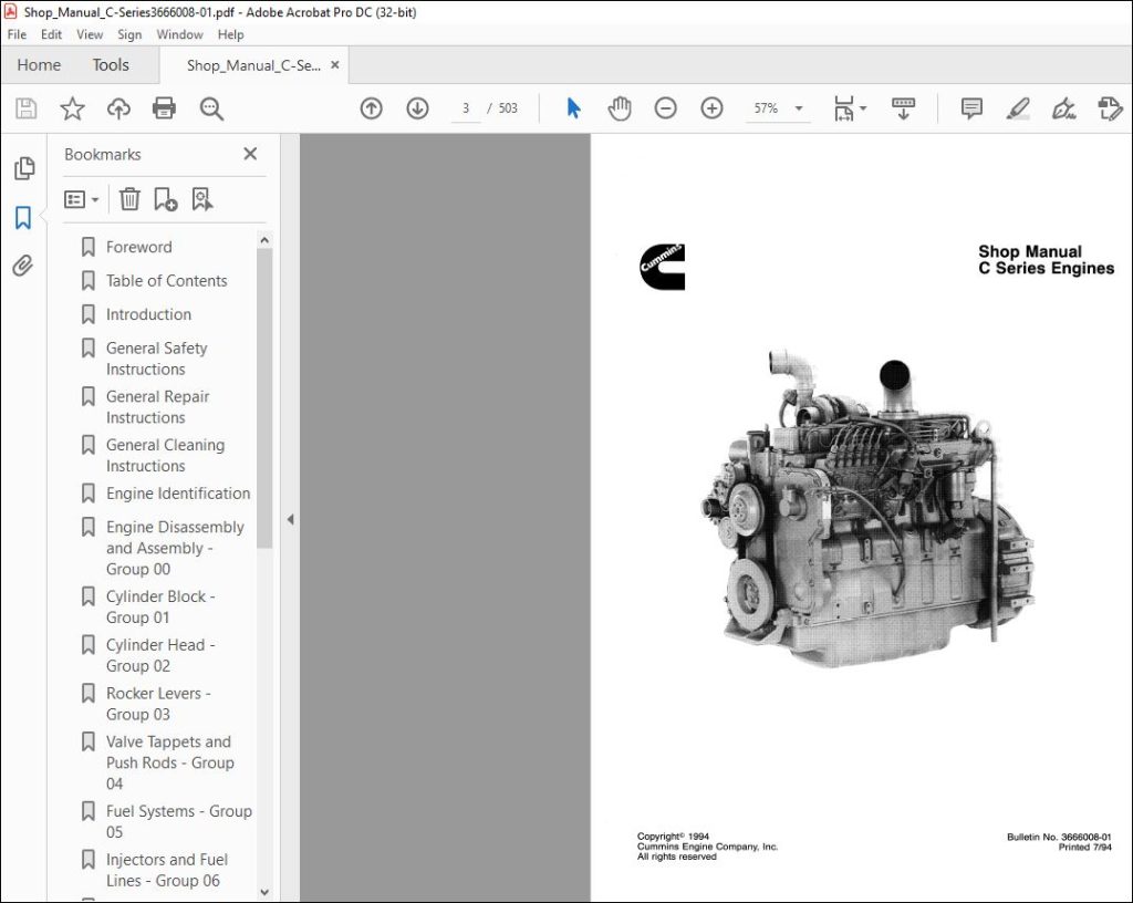 1991-1994 Cummins C Series Engine Shop Manual 3666008-01 - PDF DOWNLOAD