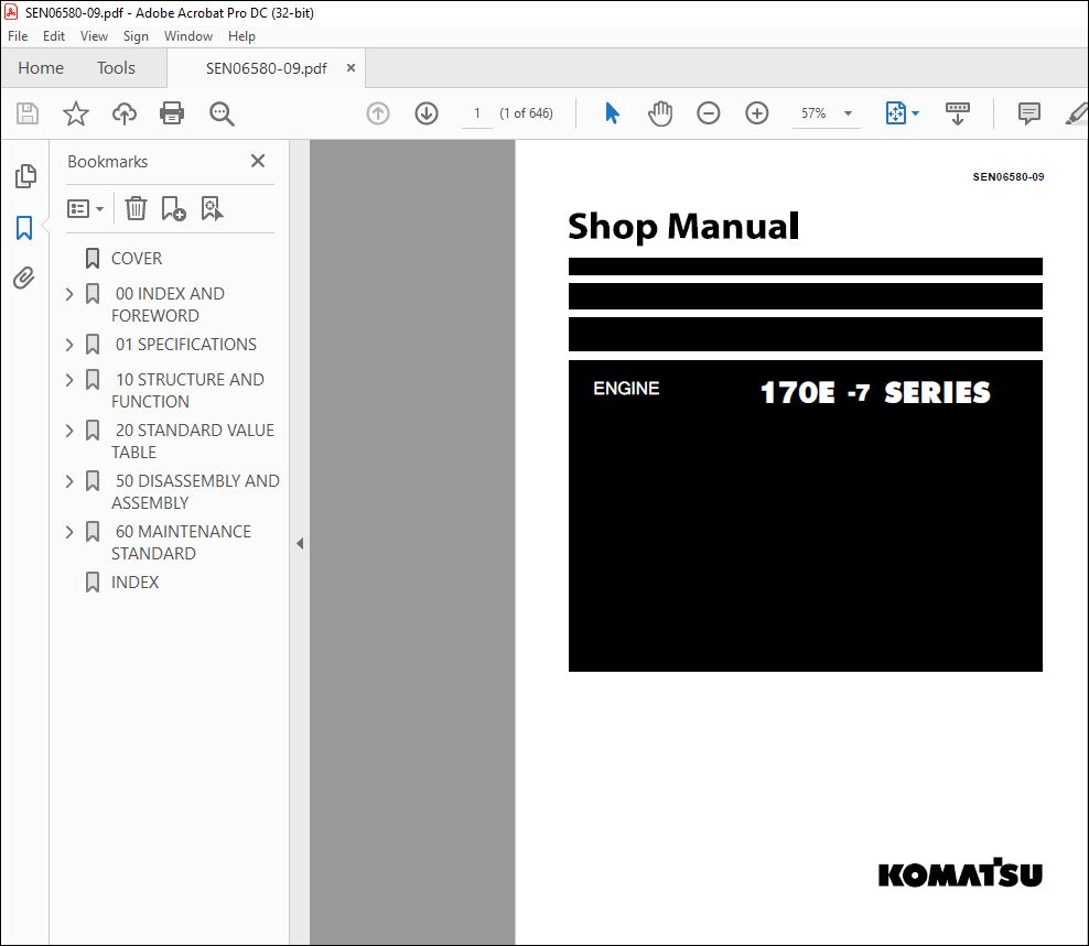 Komatsu 170E-7 Series Engine Shop Manual SEN06580-09 – PDF DOWNLOAD ...