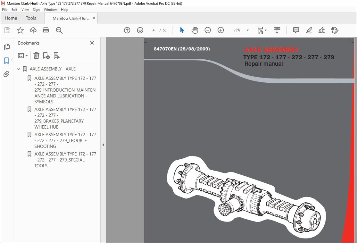Manitou Clark-Hurth Axle Type 172 177 272 277 279 Repair Manual ...