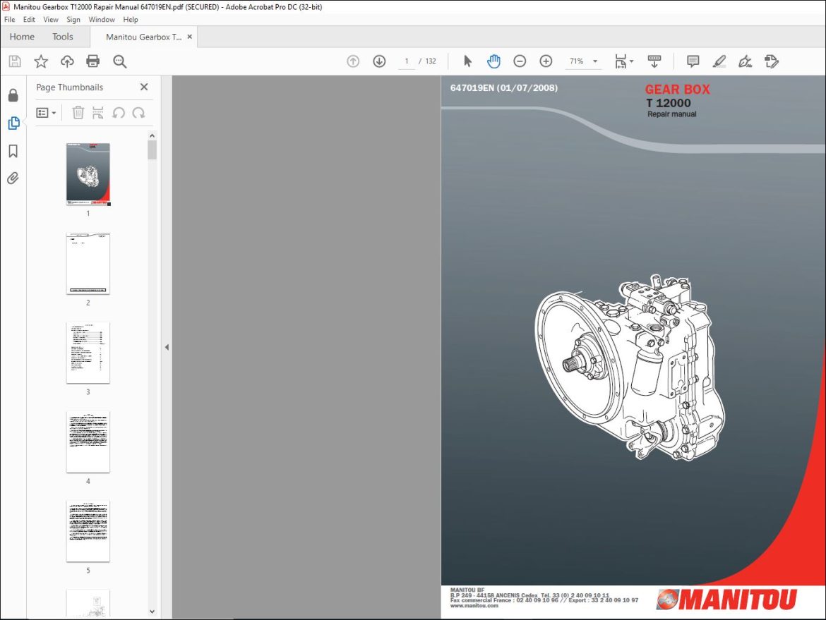 Manitou Gearbox T12000 Repair Manual 647019EN - PDF DOWNLOAD ...