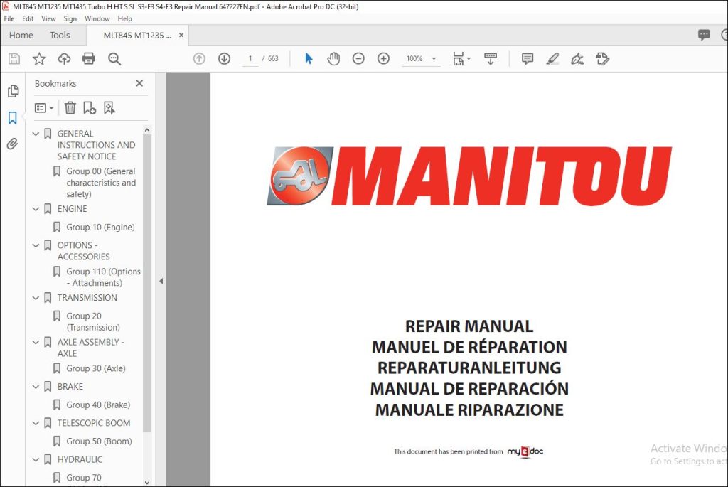 Manitou MLT 845 120 LSU MT 1235 S Turbo MT 1435 SL Turbo MLT 845 HT LSU ...