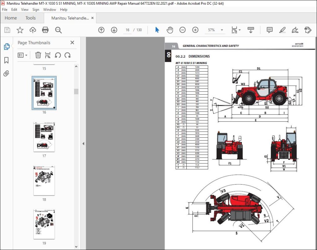 Manitou Telehandler MT-X 1030 S S1 MINING MT-X 1030S MINING AWP Repair ...