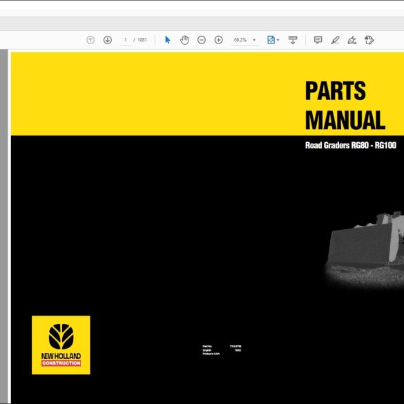 New Holland Road Graders RG80 RG100 Parts Manual 73163798 ...